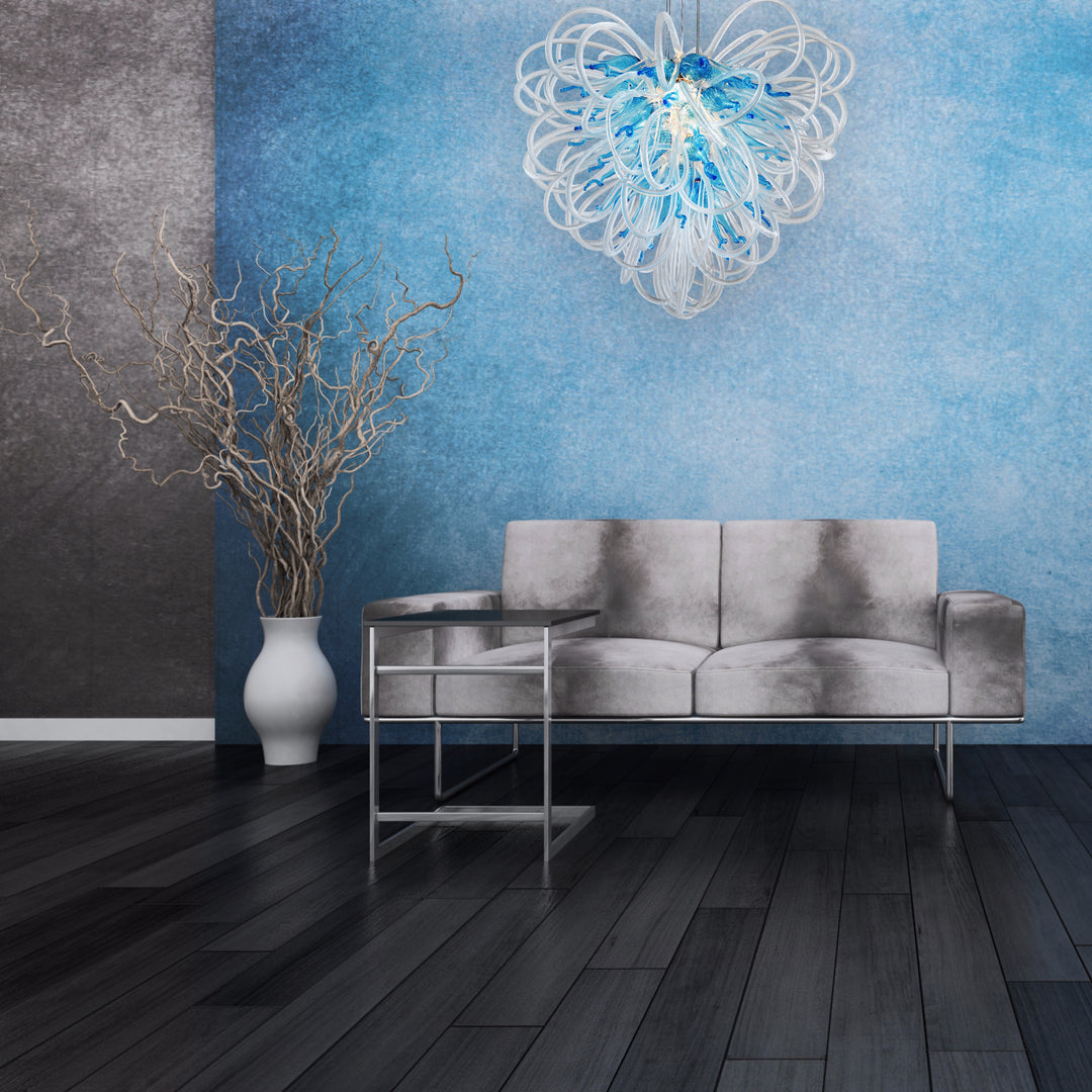 Orion Aqua Large Blown Glass Chandelier | Viz Art Glass – VIZ Glass Inc.